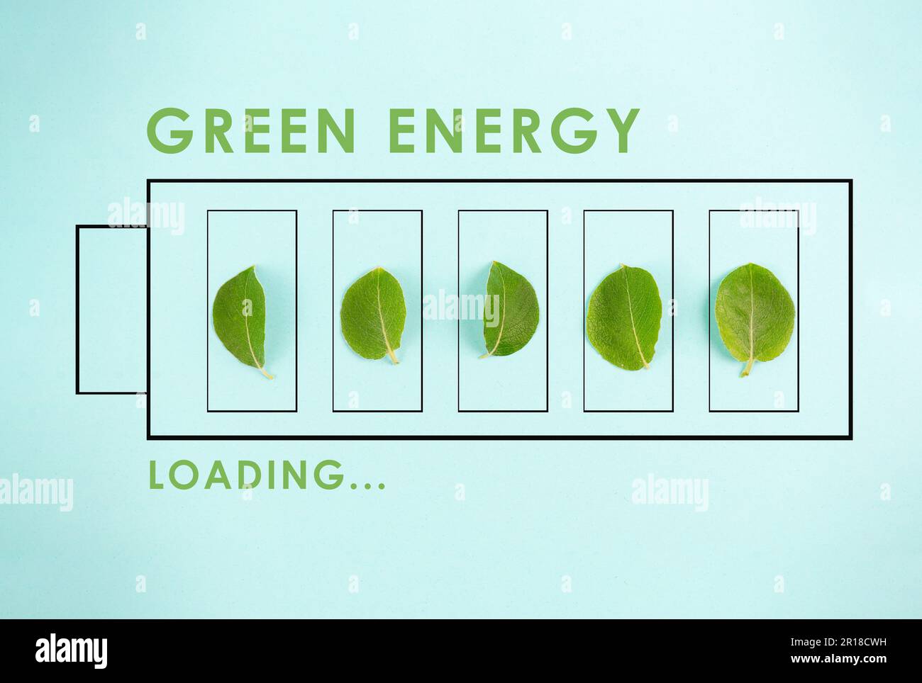 Green energy loading bar with leaves, sustainable renewable electricity ...
