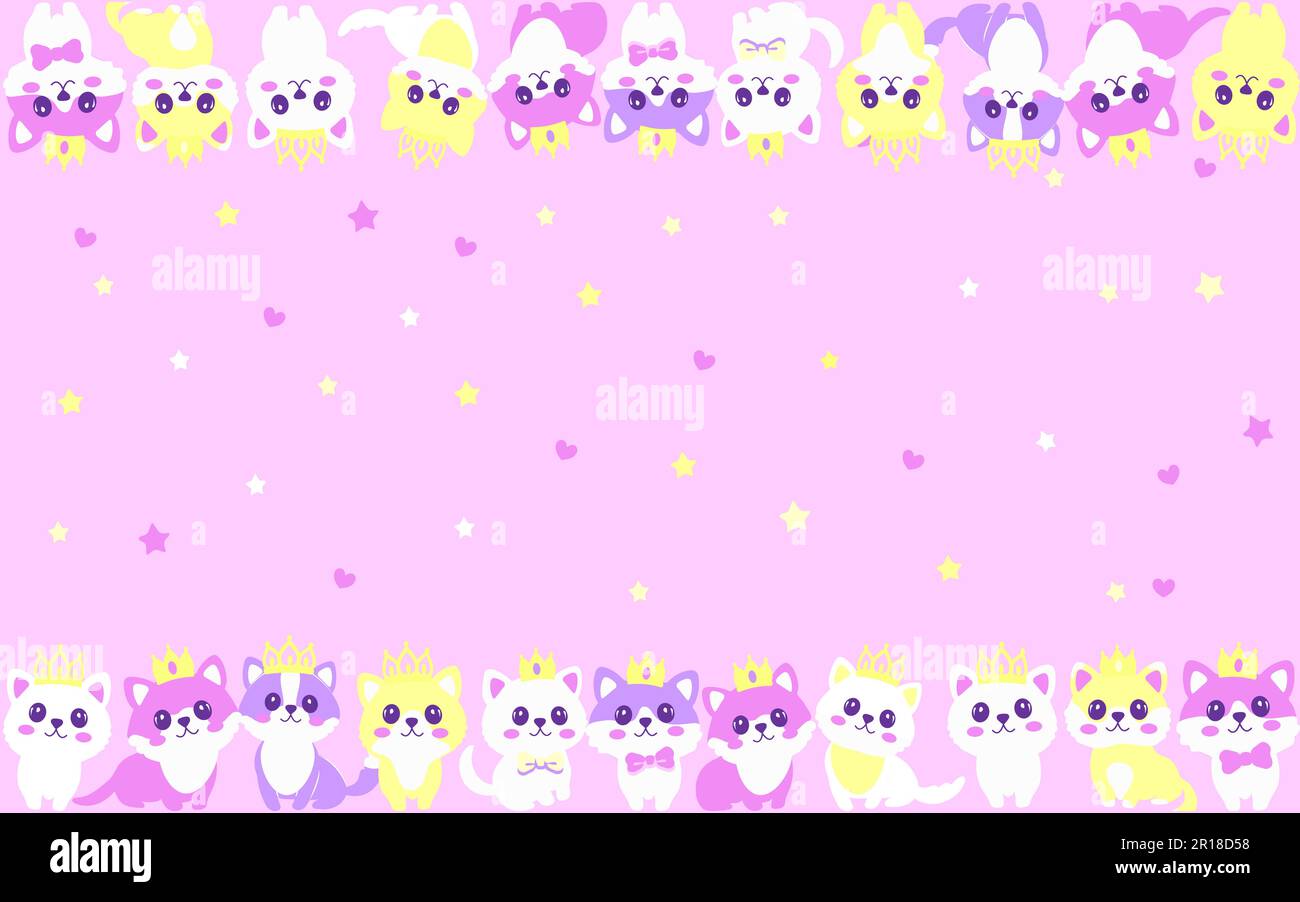 Cute kawaii kittens wearing crowns in flat vector style. Festive background, graphics, banner ...