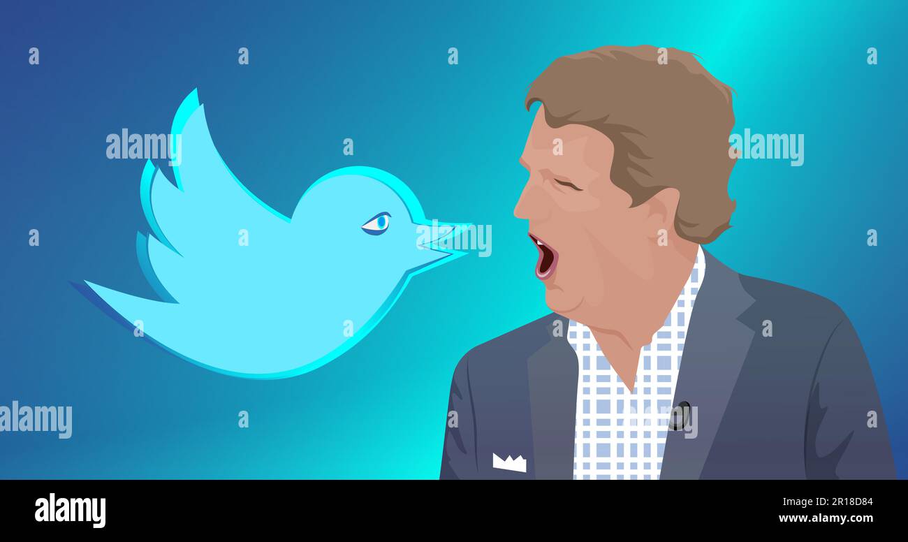 Portrait of former Fox News host Tucker Carlson with his mouth wide ...