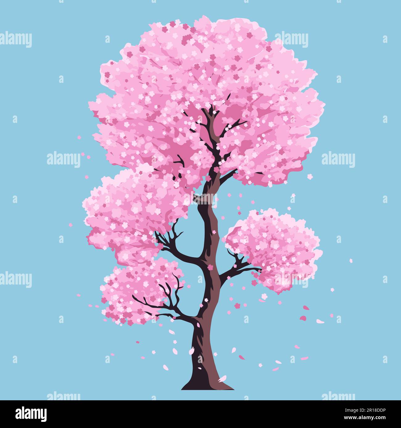 Blooming sakura tree. Vector image of a tree blooming with pink flowers ...