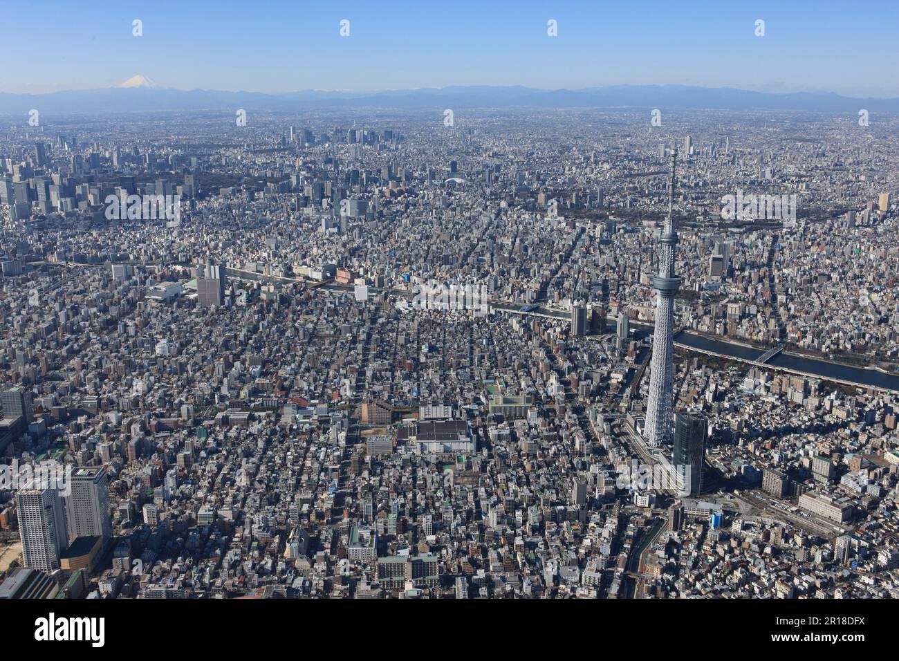 Aerial shot of the Tokyo Sky Tree from the east towards Ueno,Shinjuku ...