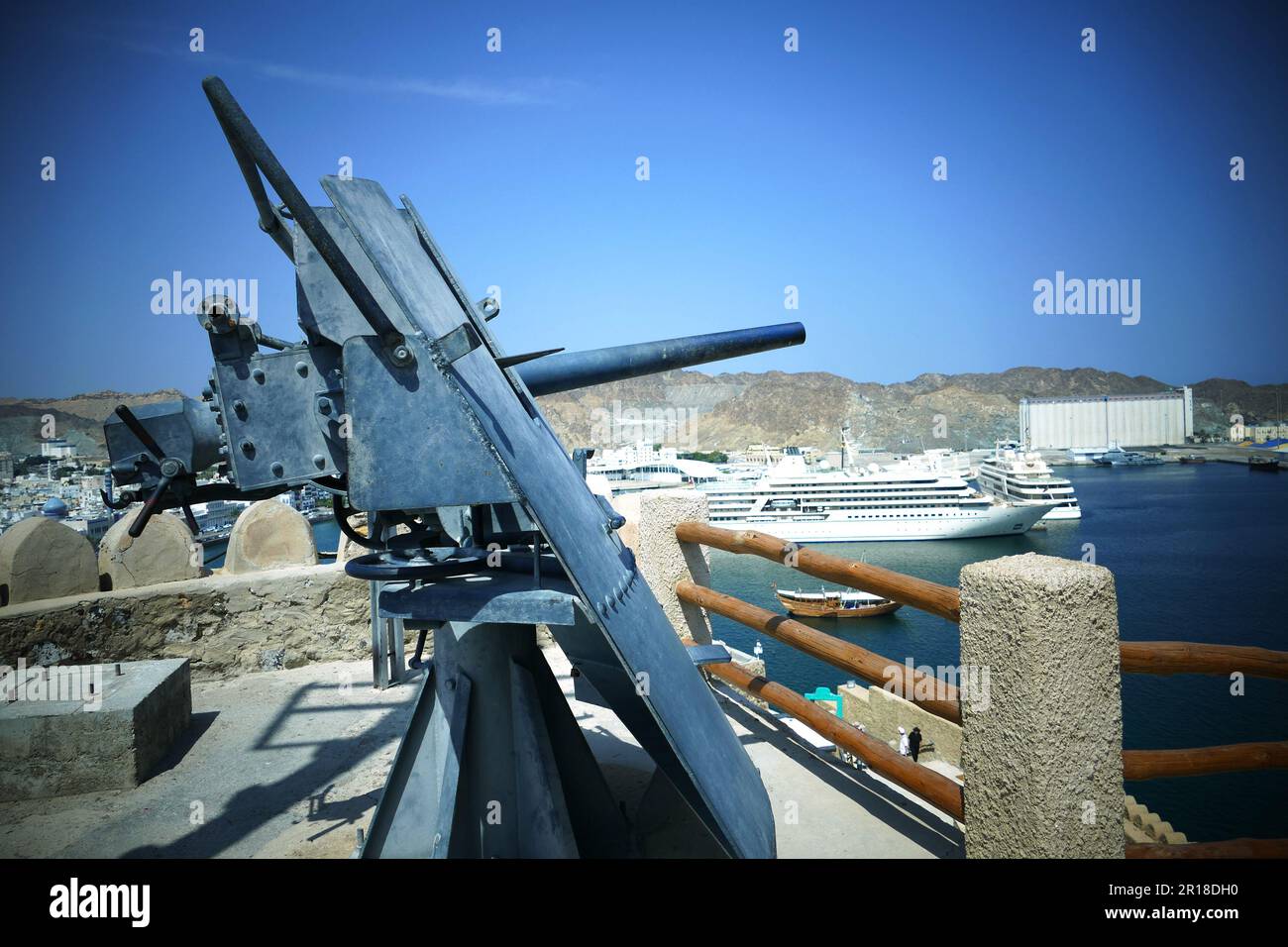 An vintage weapon close-up in an old fort in Muscat, Oman Stock Photo ...