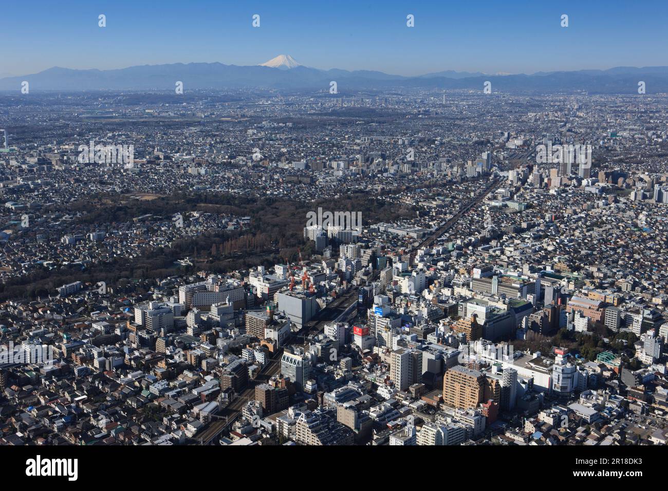 Kichijoji Station aerial shot from the Northeast Inokashira Park, Mt ...