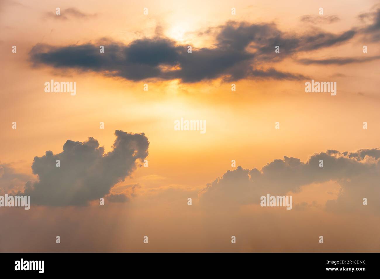 Hazy sunset sky with clouds and sun rays. Nature sky background Stock ...