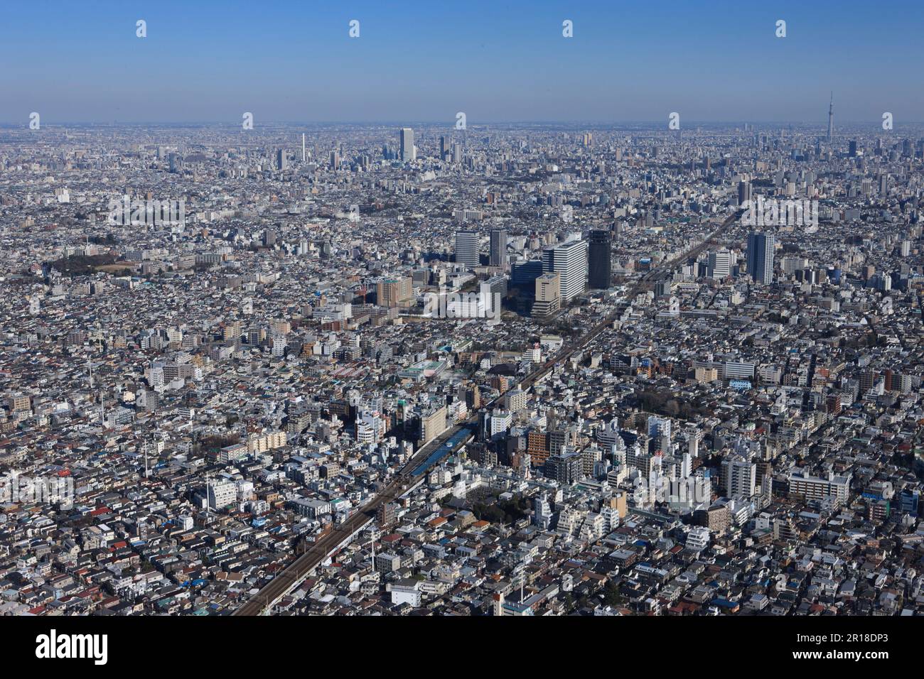 e Koenji Station aerial shot from the Southwest Ikebukuro, Skytree area ...