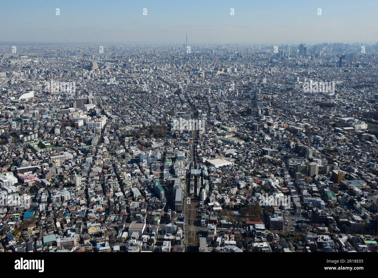 Kami Itabashi station aerial shot from the Northwest Itabashi, Skytree ...