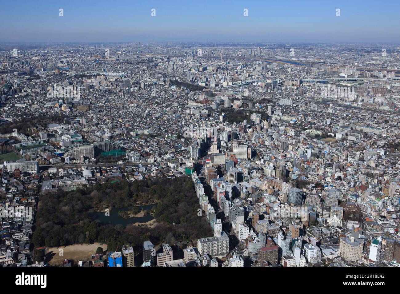 Komagome station aerial shot from the Southeast Rikugien garden with ...