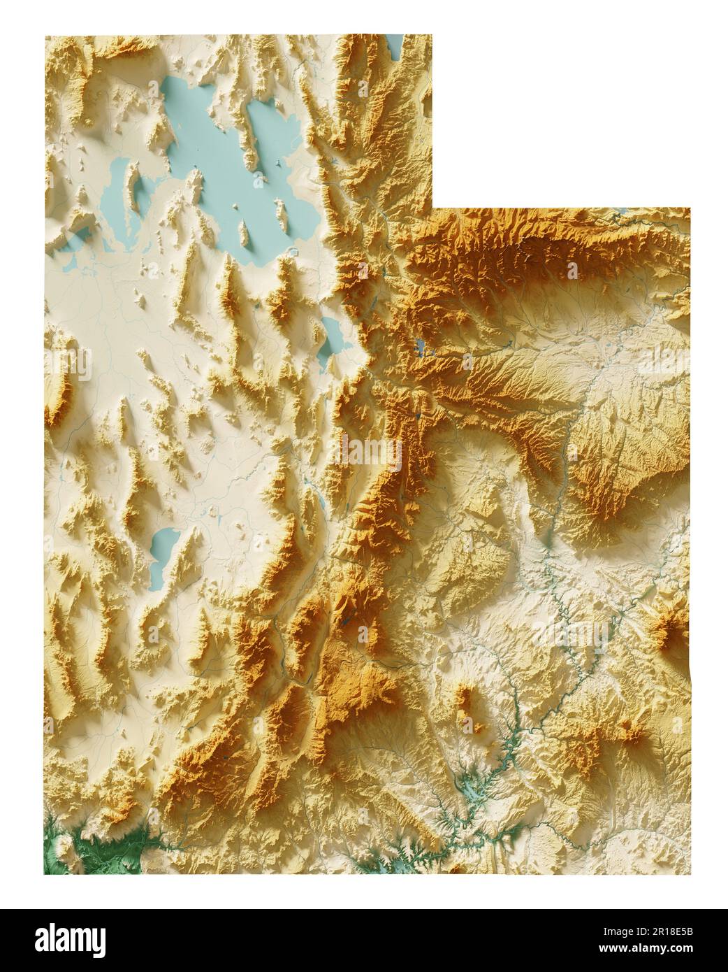 The US state of Utah. Highly detailed 3D rendering of shaded relief map ...