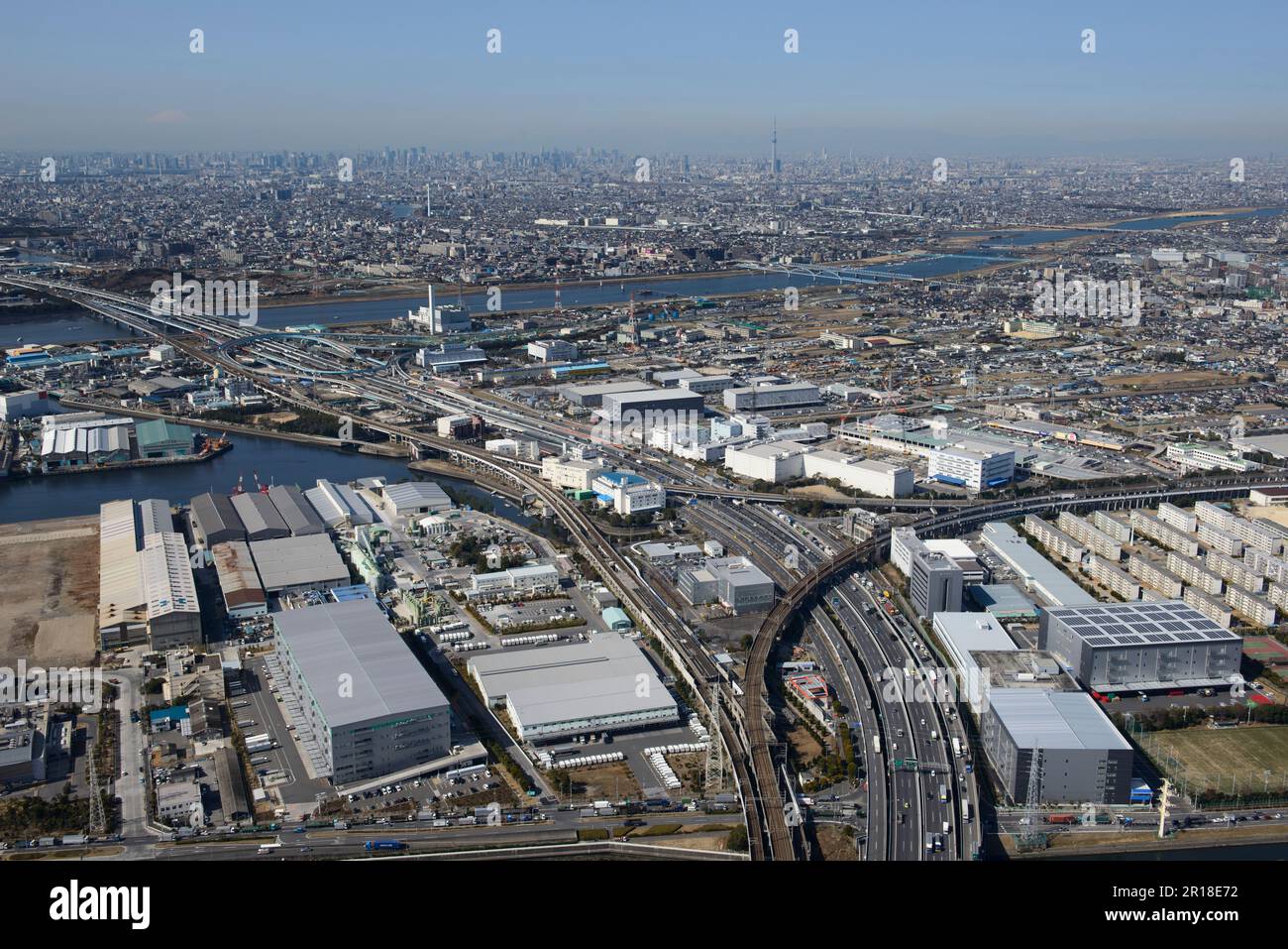 Futamata Shinmachi station aerial shot from the East Skytree ...