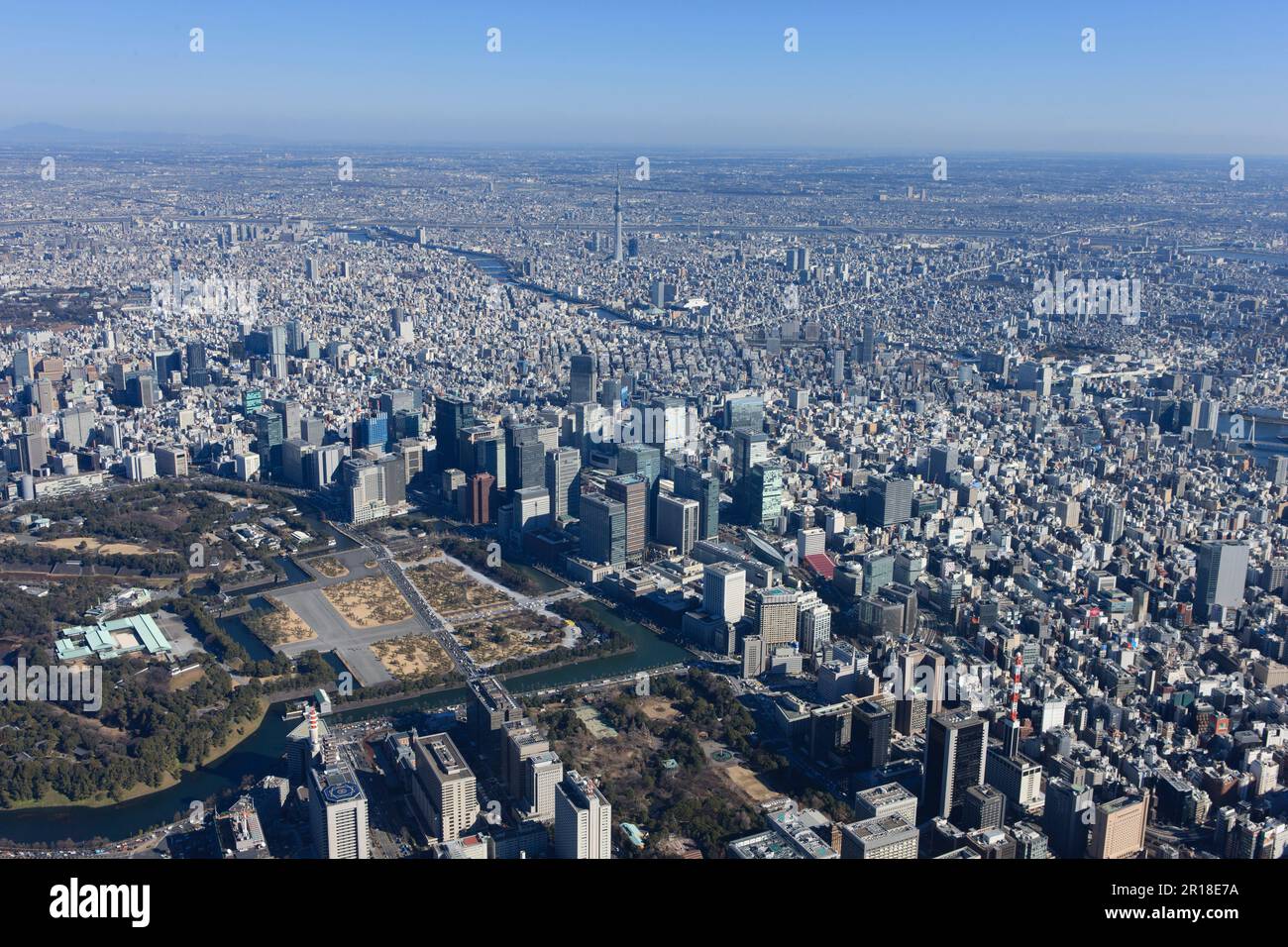 Tokyo station aerial shot from the Southern side Akihabara, Skytree and ...