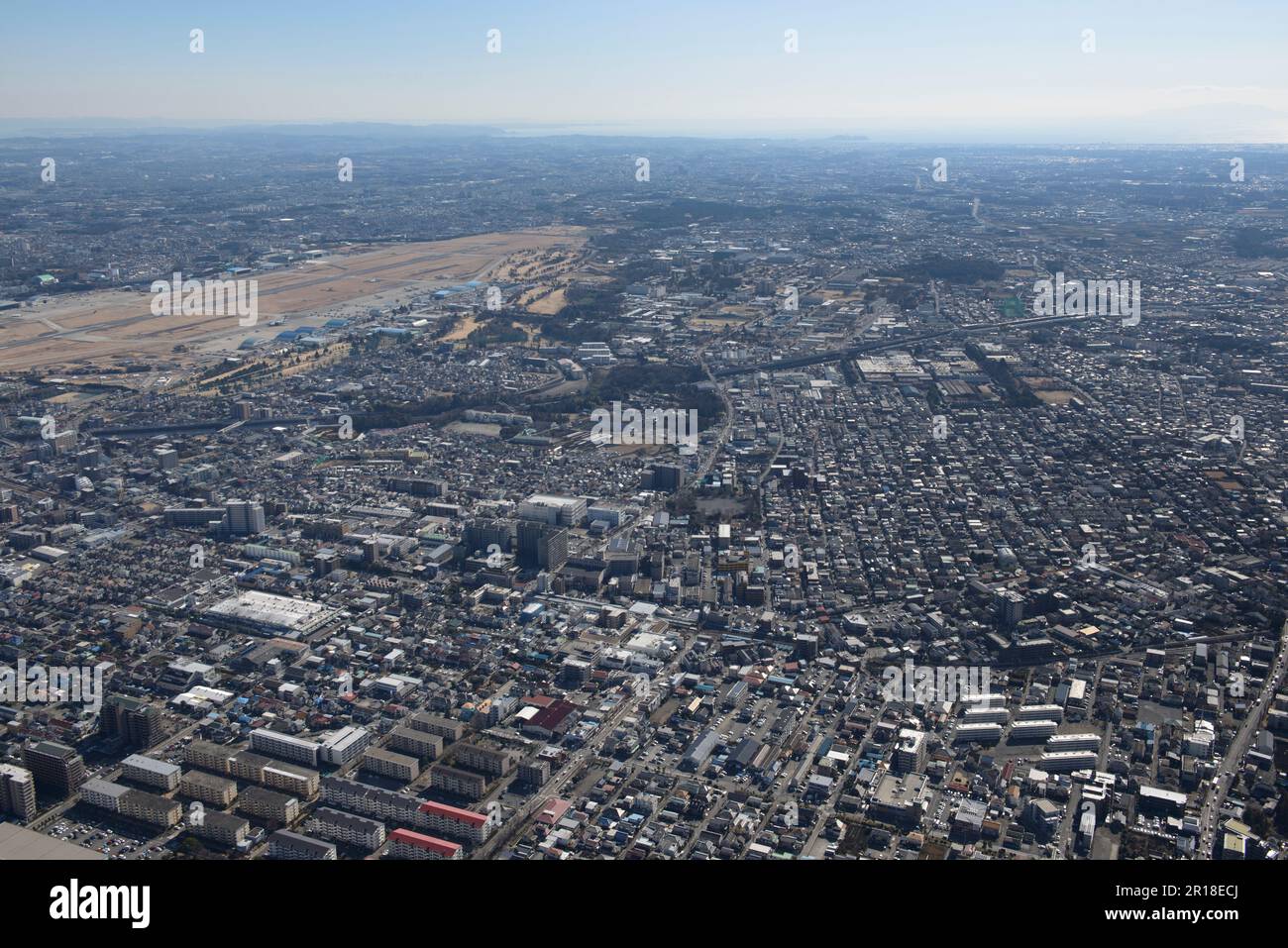 Sagamino station aerial shot from the northwest side towards Enoshima ...