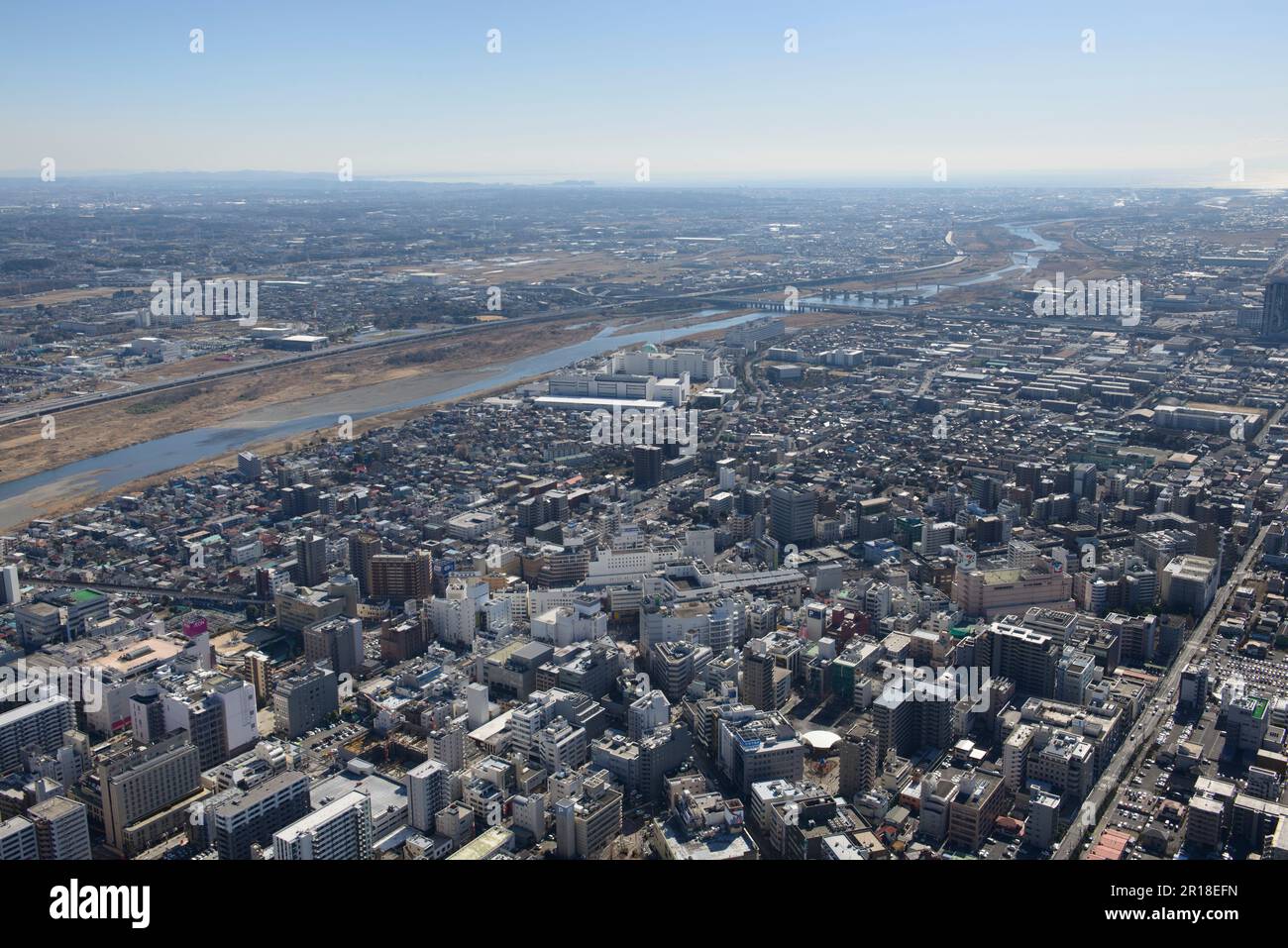 Hon-Atsugi station aerial shot from the northwest side towards Sagami ...