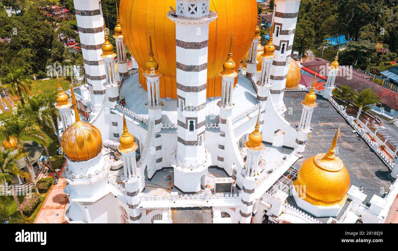 An aerial view of the Ubudiah Mosque at Kuala Kangsar, Perak, Malaysia ...