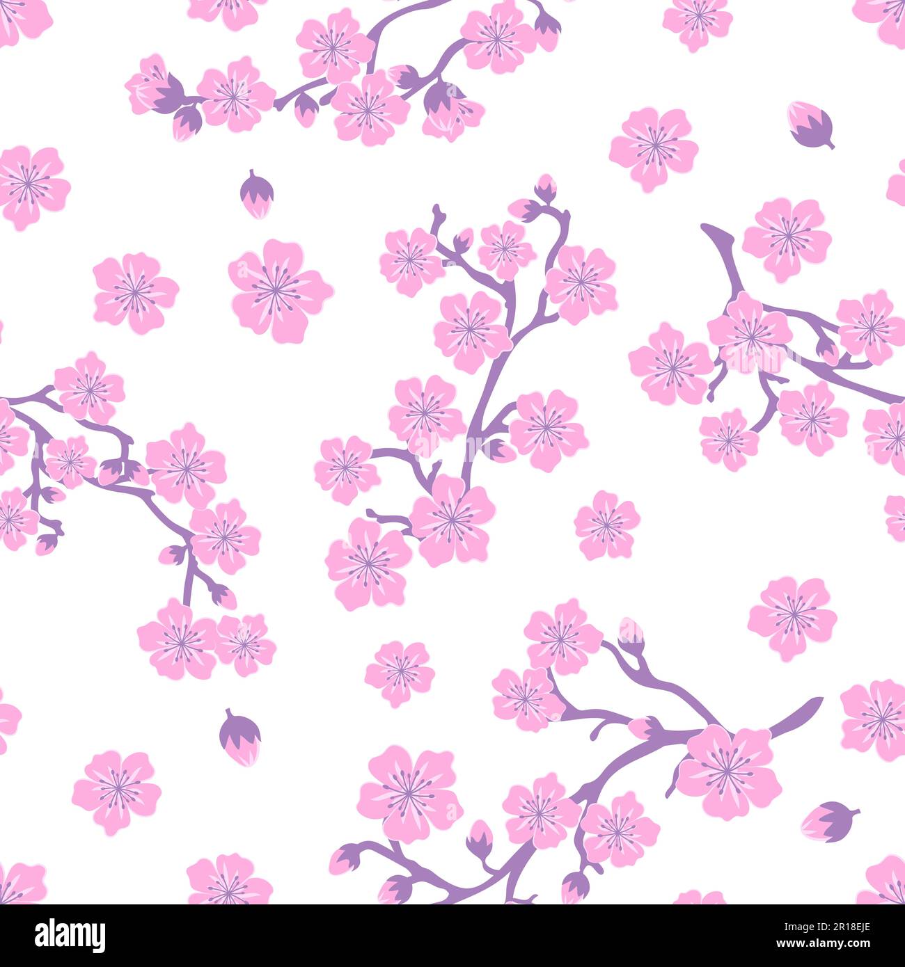 Seamless pattern of pink sakura flowers. Vector image of a branch of a ...