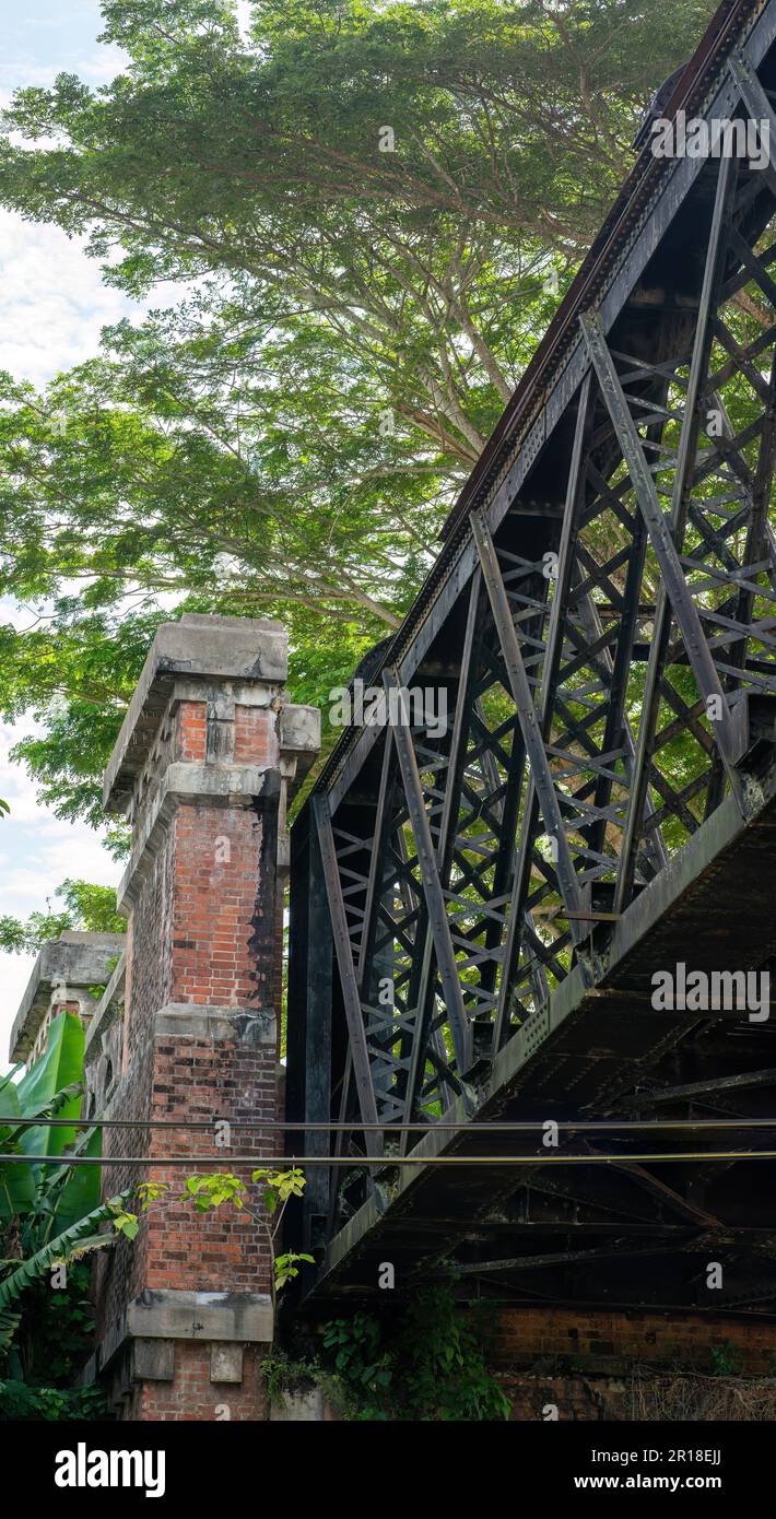 The Victoria Bridge, a metal railway bridge spanning the river in Kuala ...
