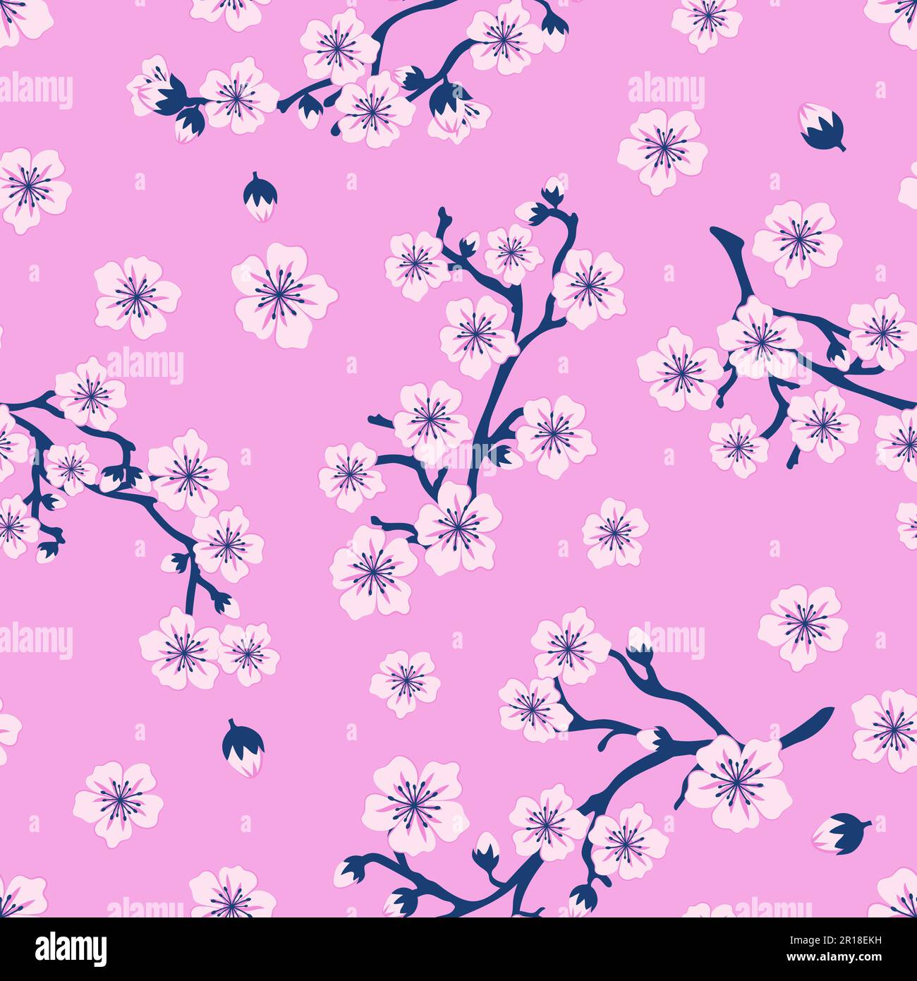 Seamless pattern of pink sakura flowers. Vector image of a branch of a ...