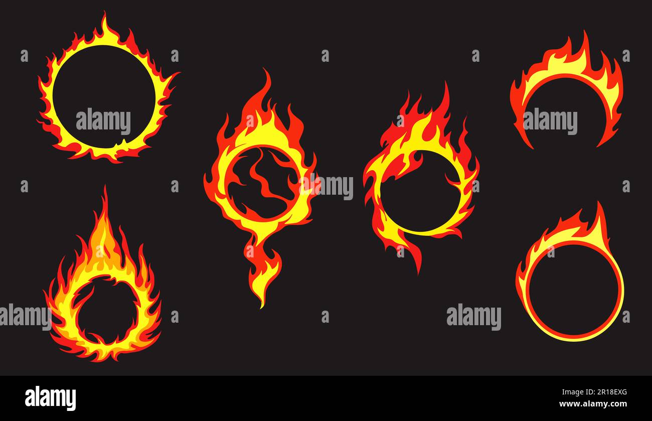 Set cartoon rings fire flames. Cartoon fire flame. Vector image Stock ...