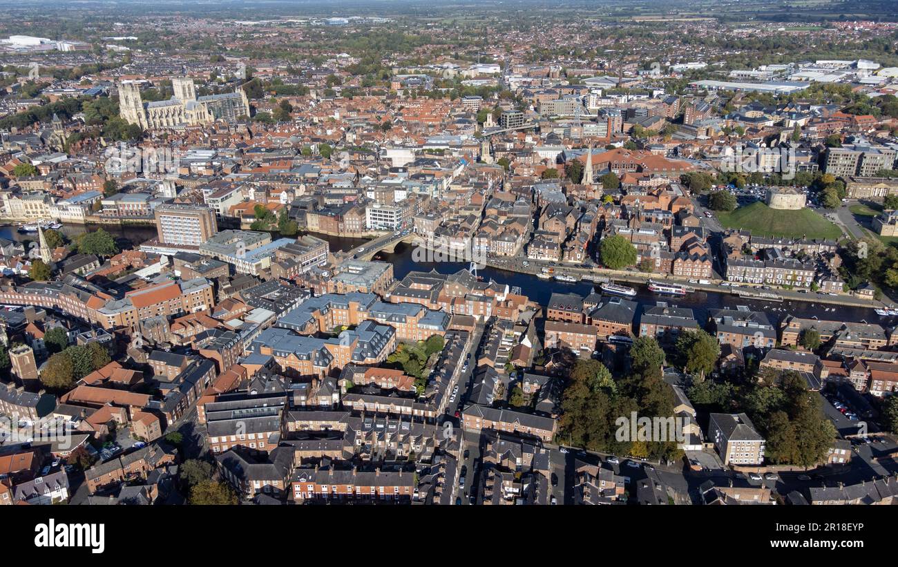 Aerial photo of the town of York located in North East England and ...