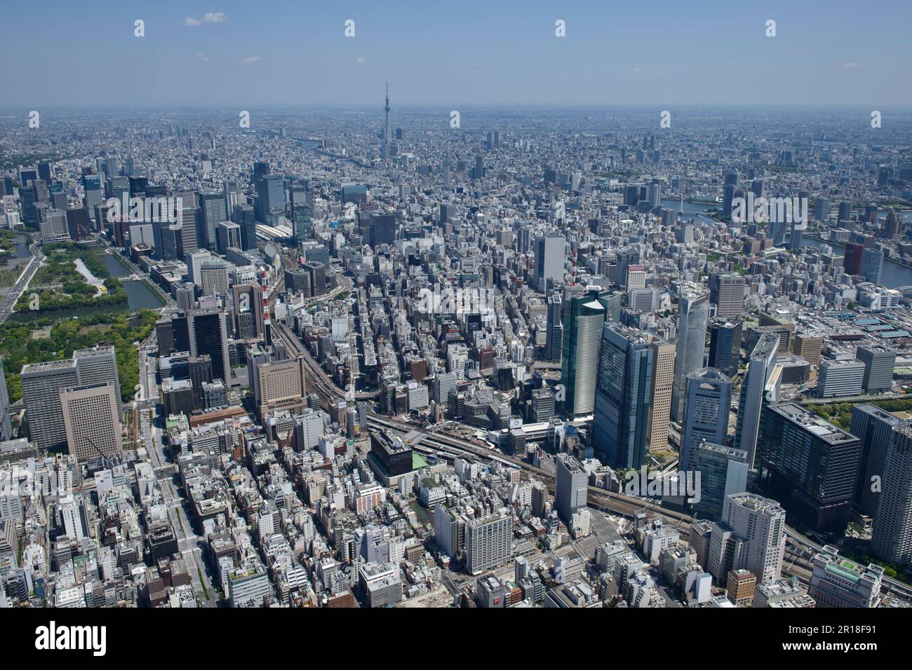 Shinbashi station aerial shot from the Southeast side towards Tokyo ...