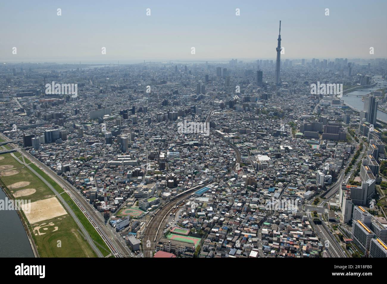Aerial shot of Kanegafuchi Station from the North towards the hikifune ...