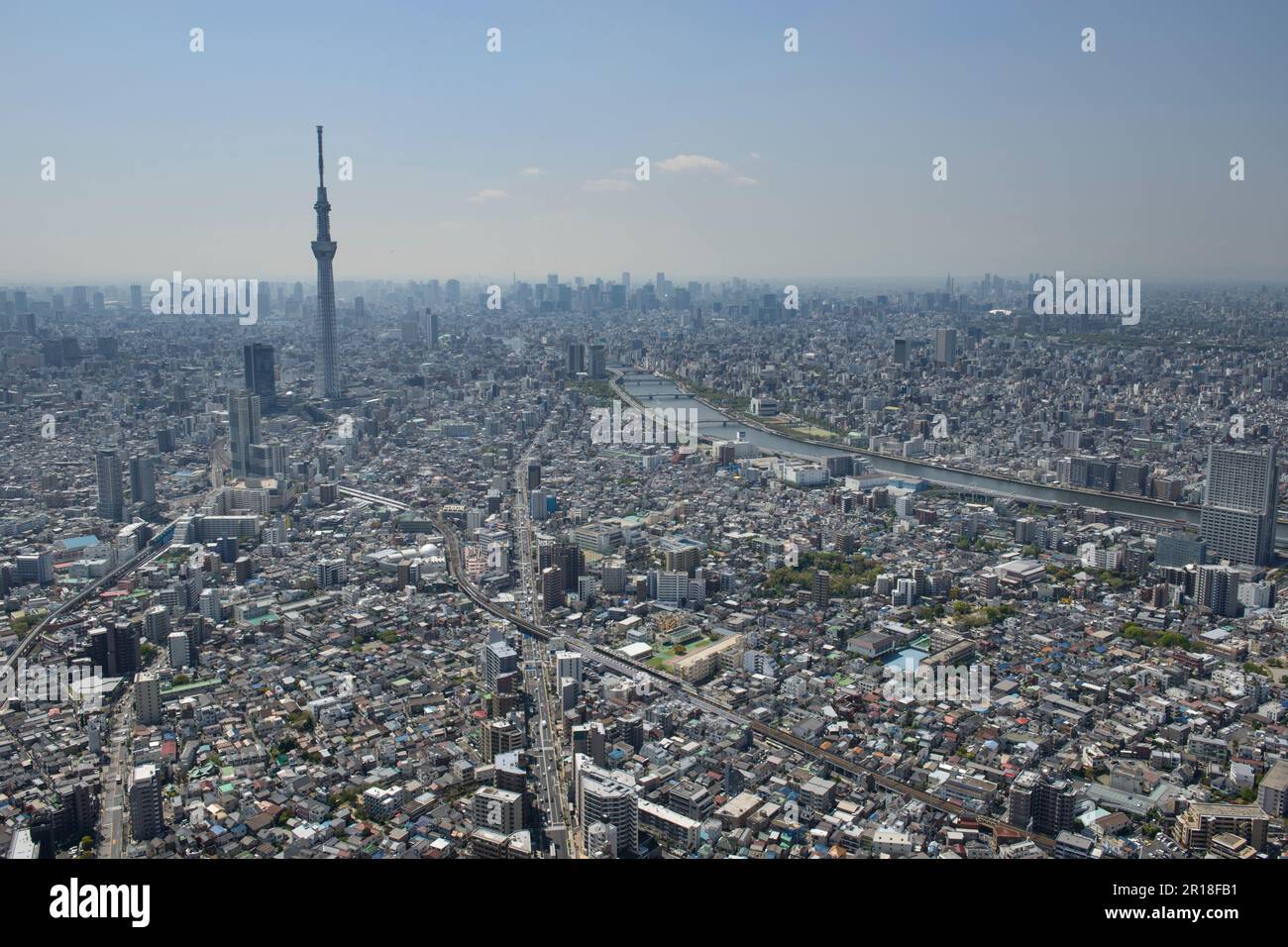 Aerial shot of Higashi-mukojima station from the northeast side towards ...