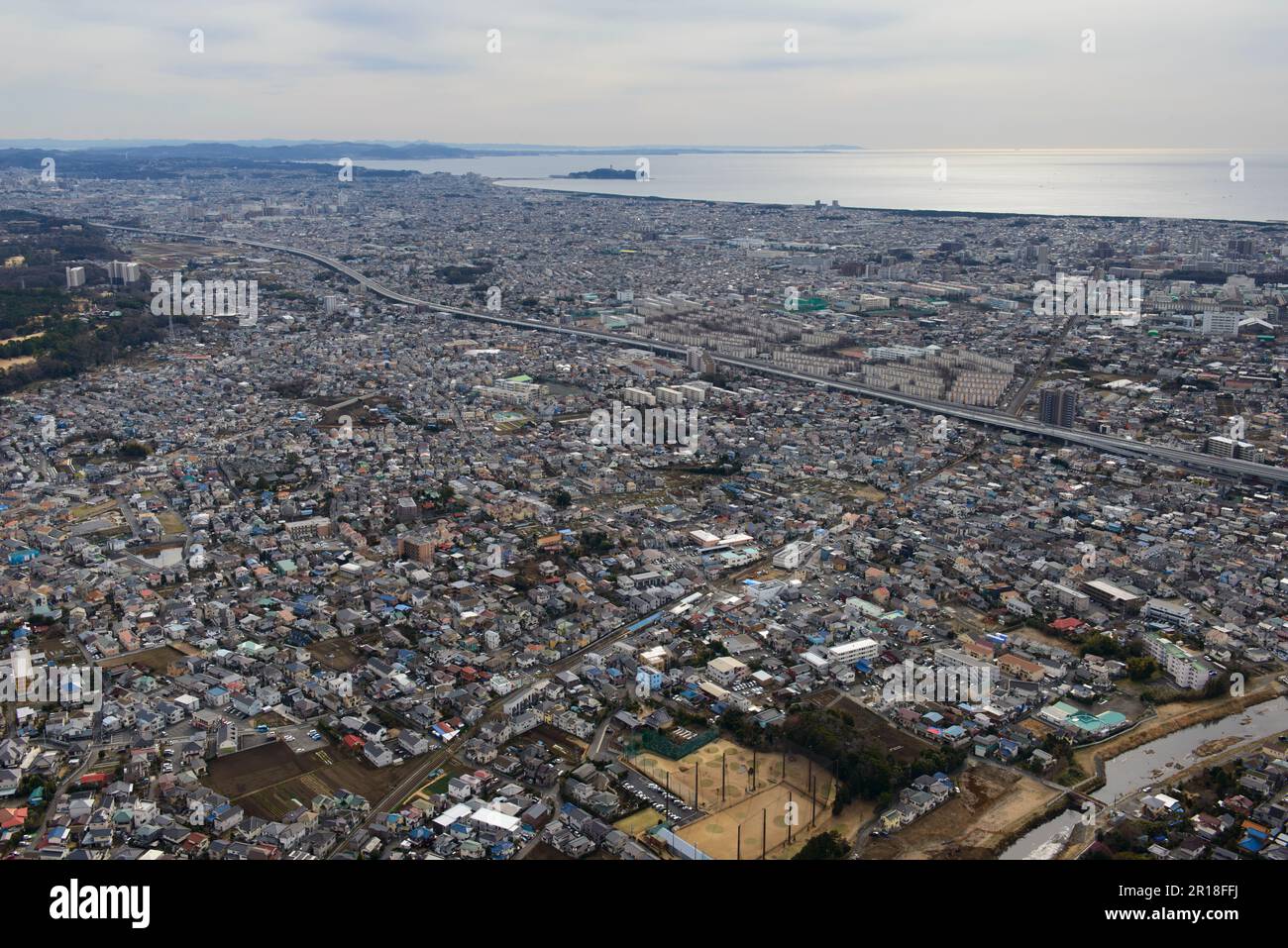 Kagawa station aerial shot from the northwest distant view of Sagami ...