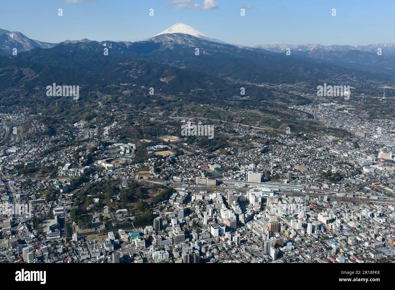 Odawara station aerial shot from the Southeast side towards odawara ...