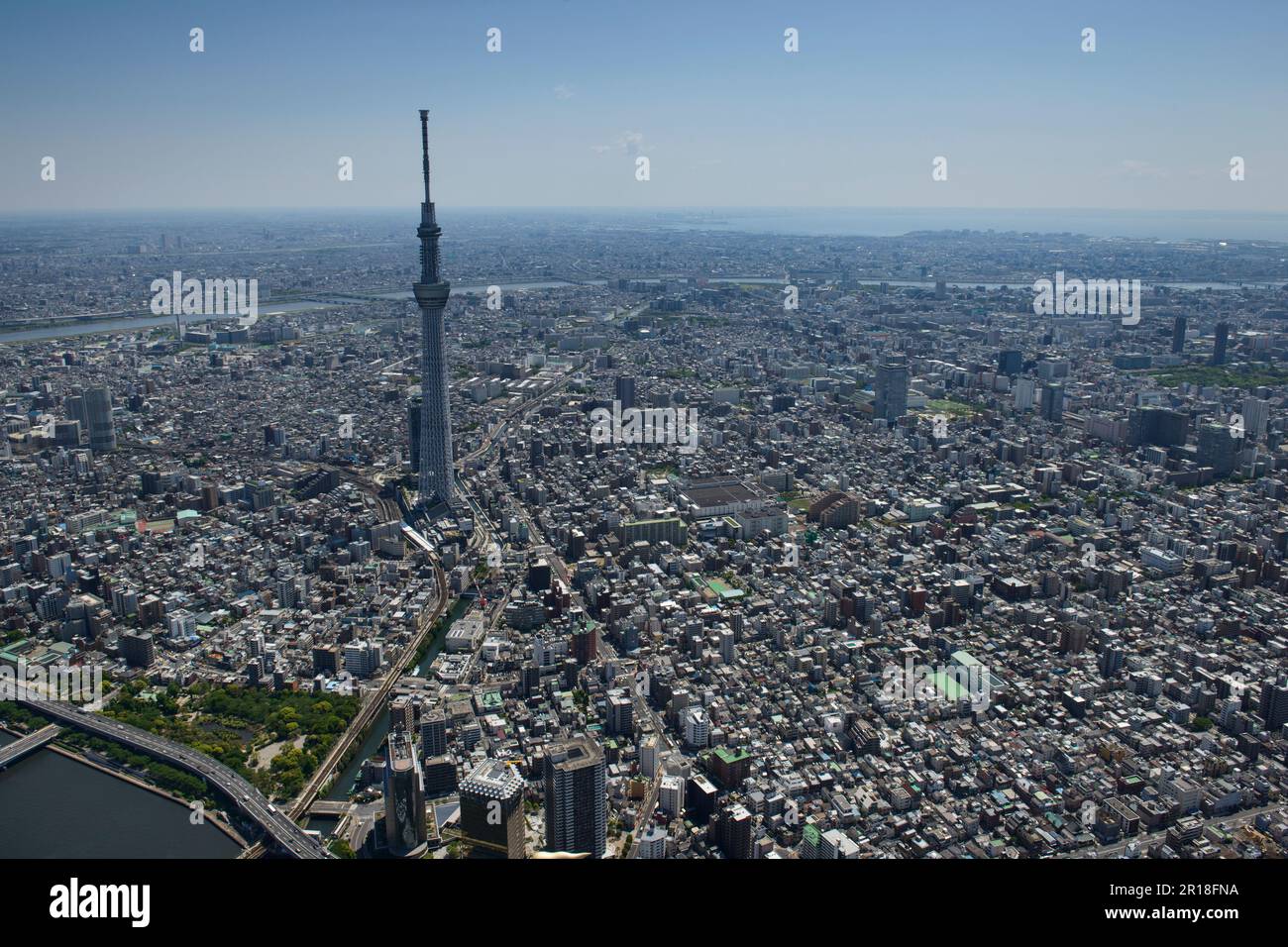 Honjo azumabashi station aerial shot view from the West side towards ...