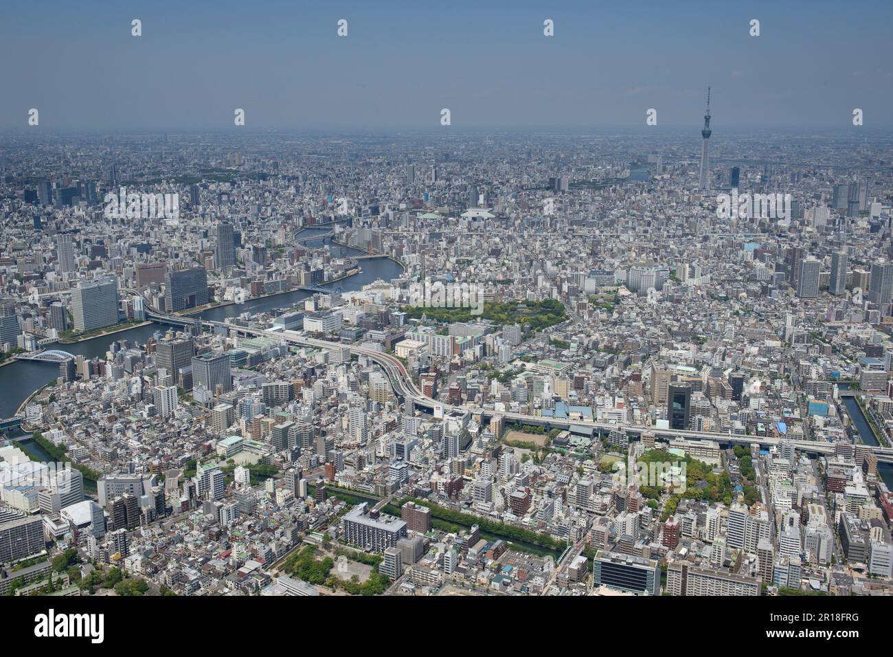 Monzen nakacho station aerial shot view from the South side towards ...