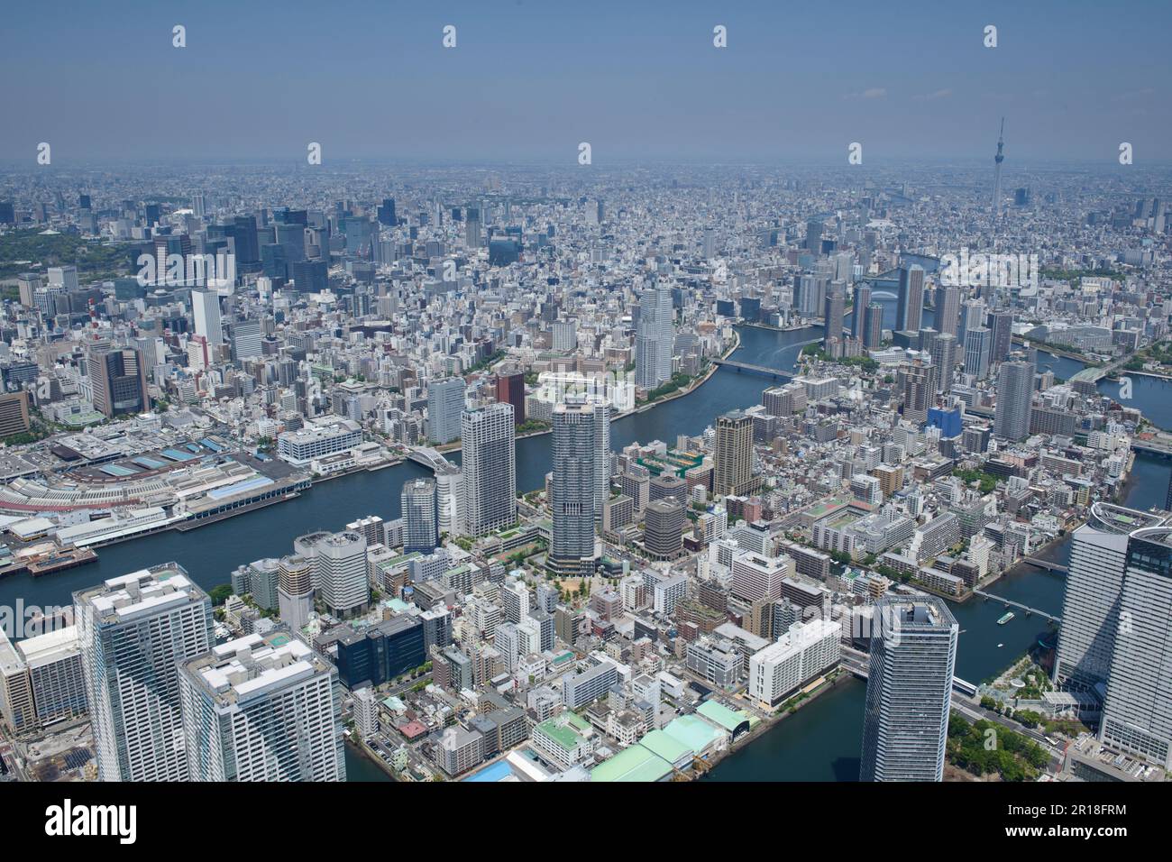 Kachidoki station aerial shot view from the South side towads the Tokyo ...