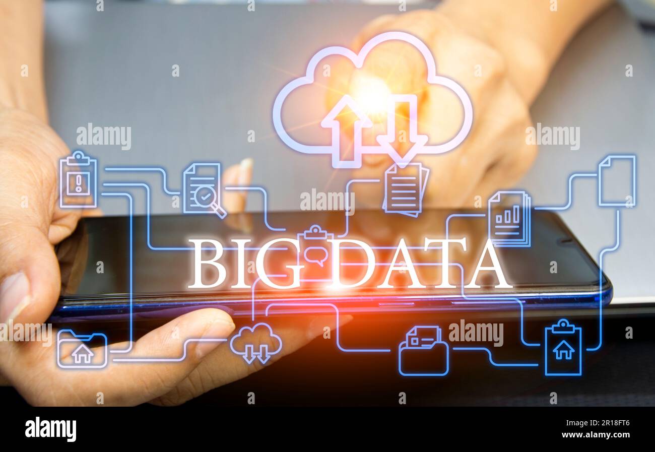 Man using smartphone with cloud computing diagram displayed in cloud ...