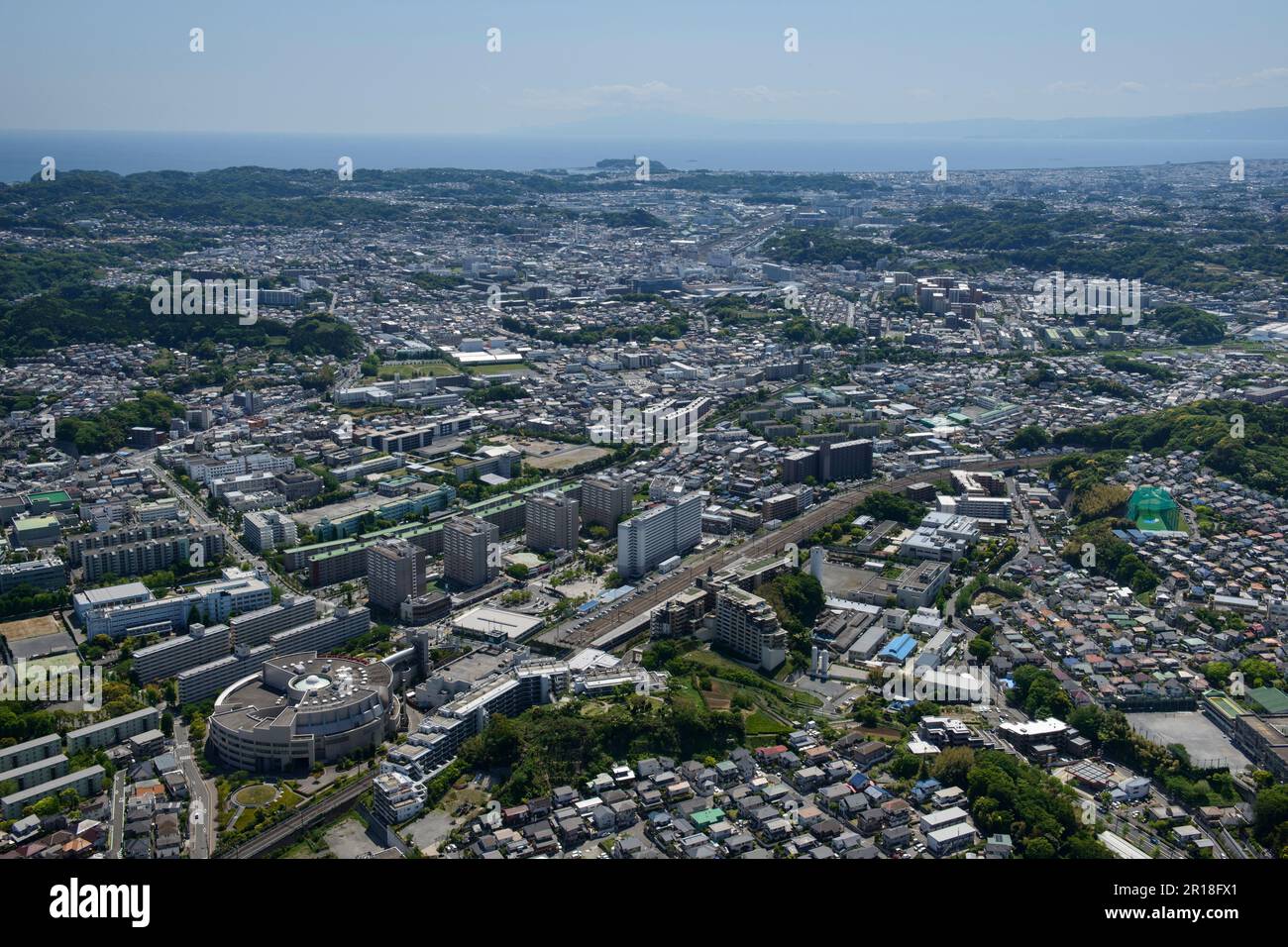 Hongodai station aerial shot view from the northeast side towards ...