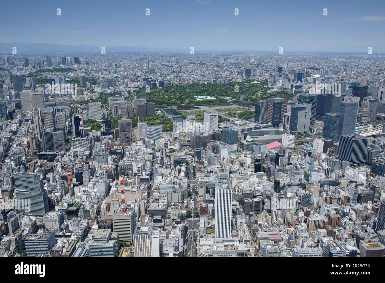 Ginza station aerial shot view from the South side towards Toranomon ...