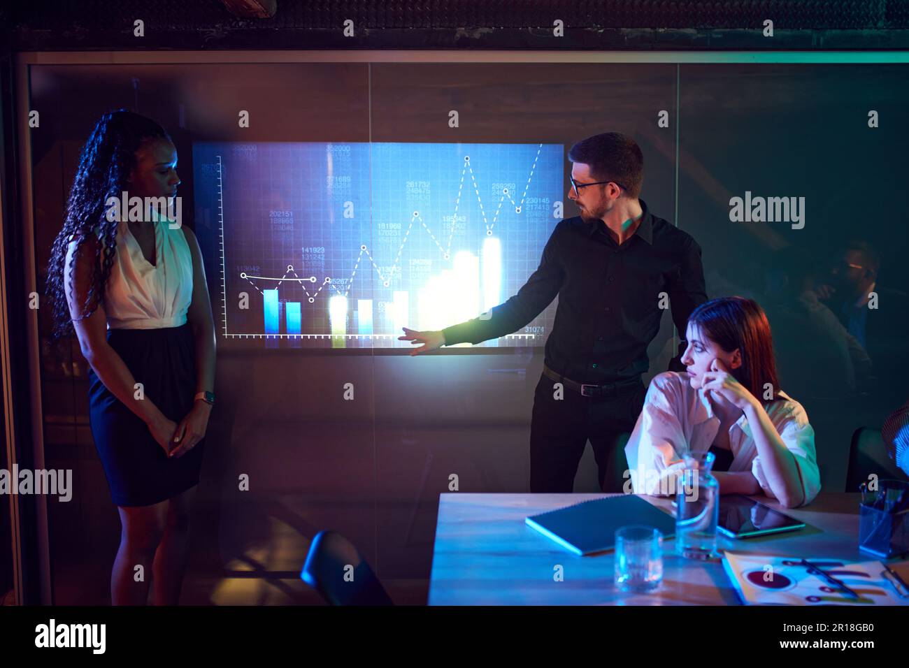 Project managers, CEO leading business conference meeting, showing ...