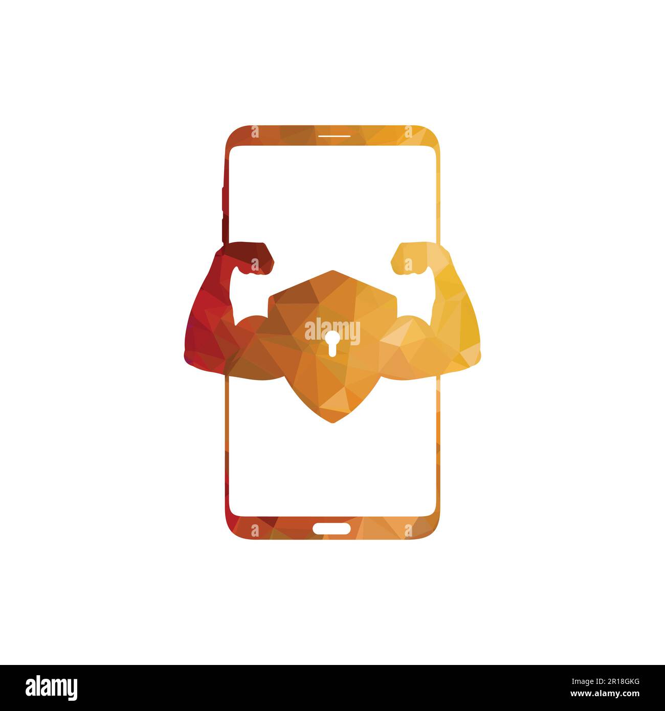 Smart phone logo design. mobile vector illustration with biceps and ...