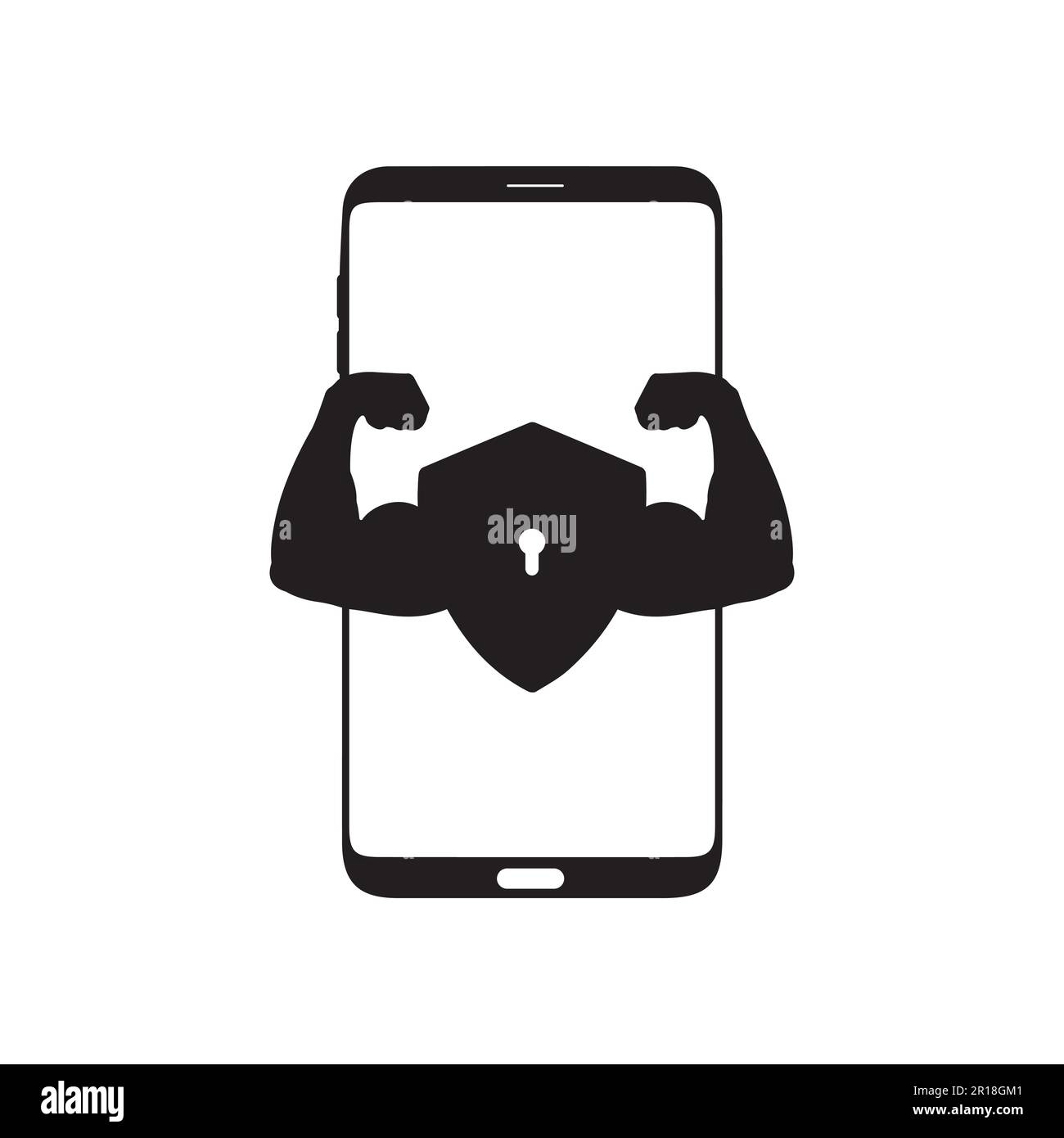 Smart phone logo design. mobile vector illustration with biceps and ...