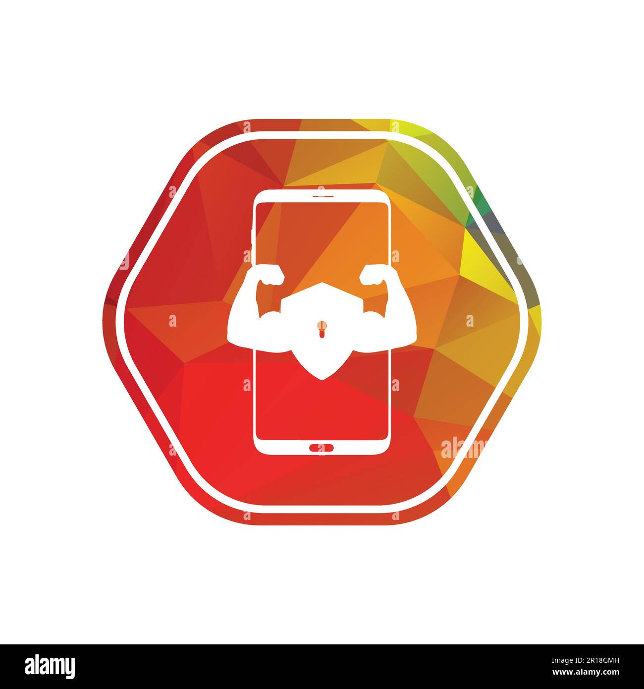 Smart phone logo design. mobile vector illustration inside hexagon ...
