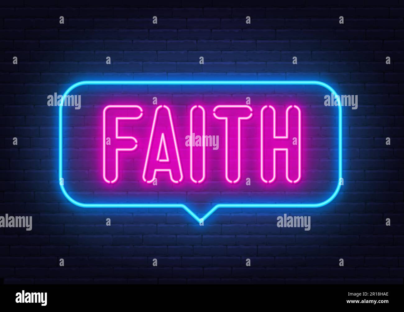 Faith neon sign in the speech bubble on brick wall background Stock ...