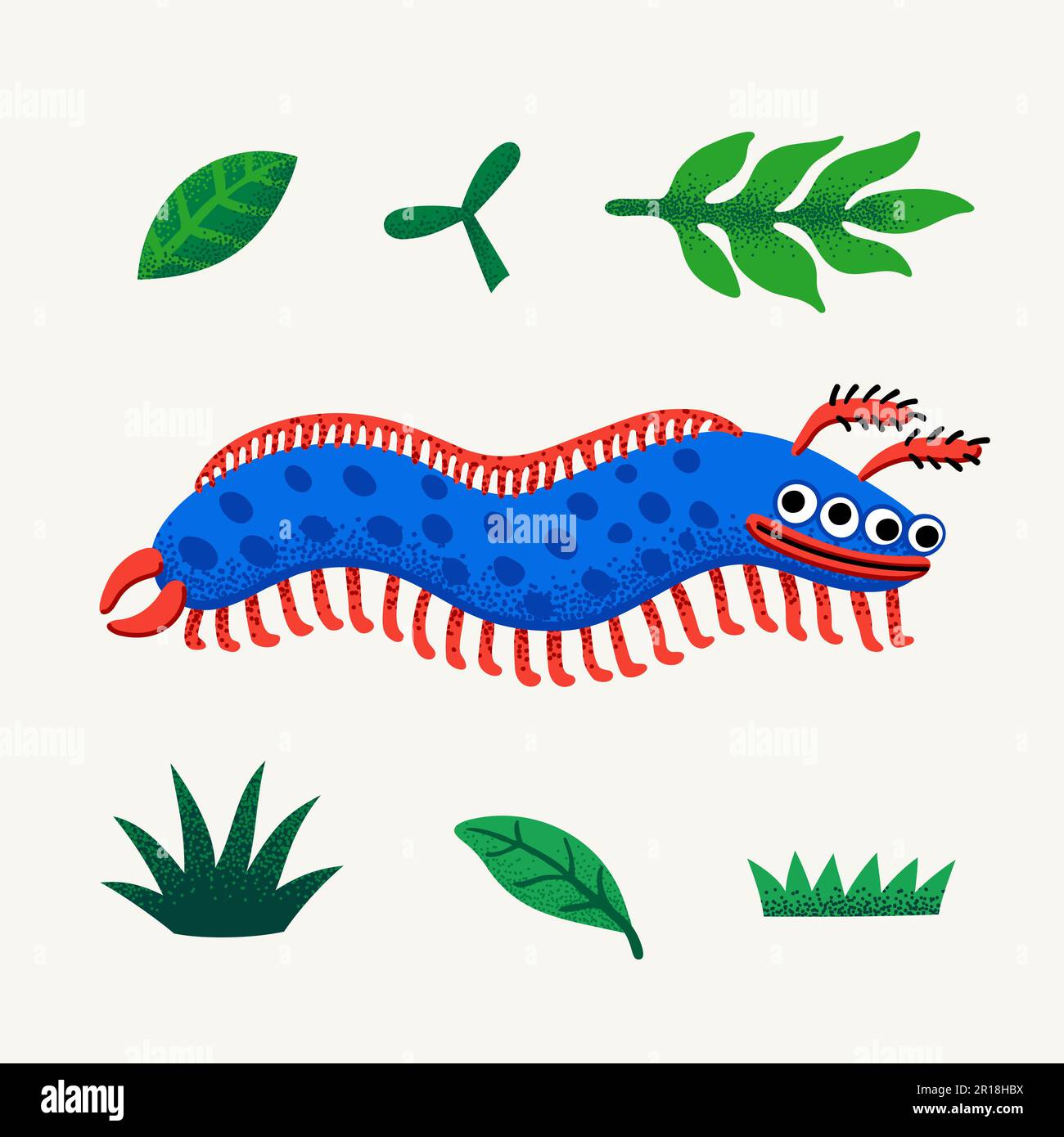 Cute cartoon vector monster. Monster character centipede or caterpillar ...