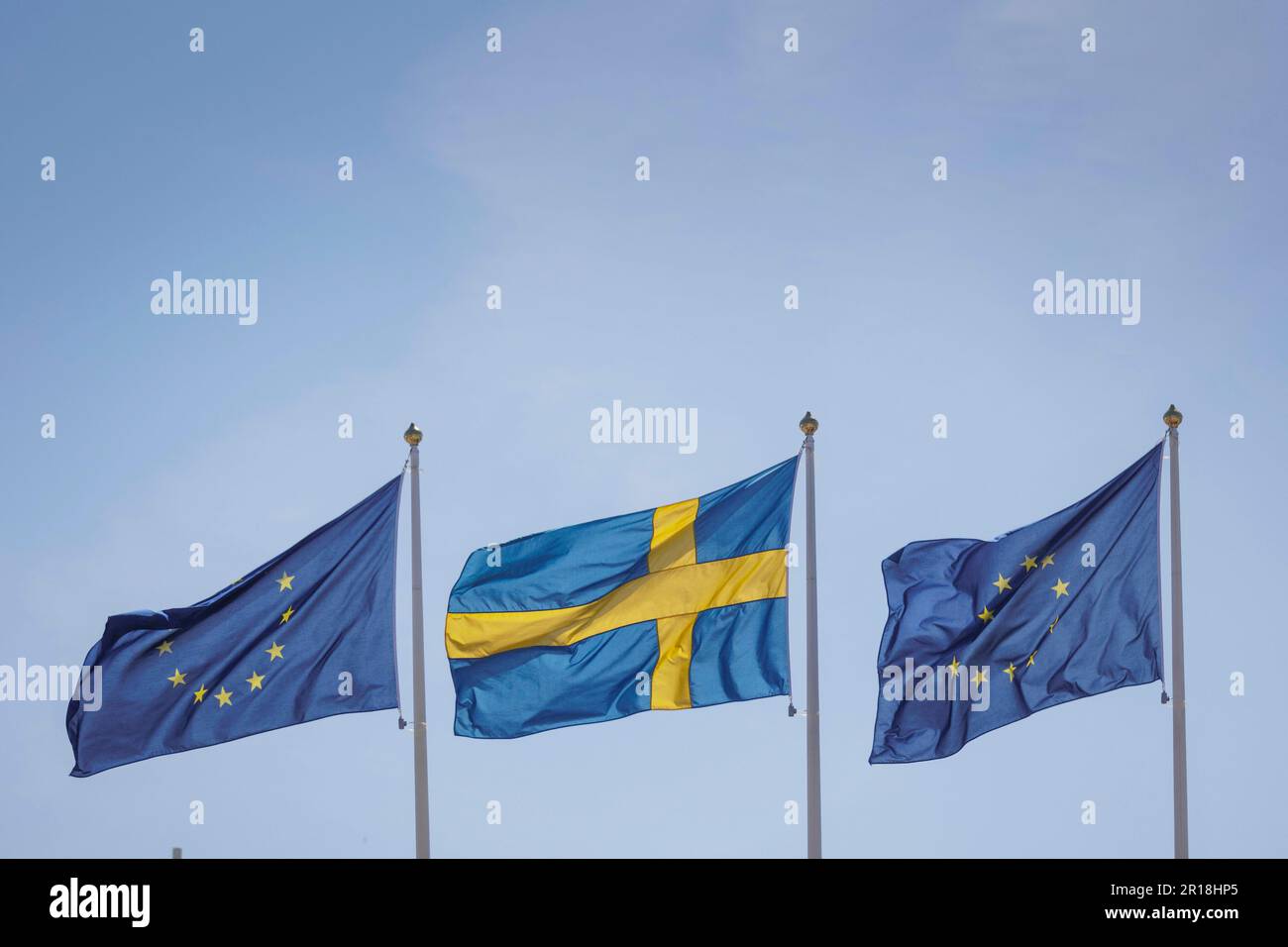 Stockholm, Schweden. 12th May, 2023. The Swedish flag and European ...