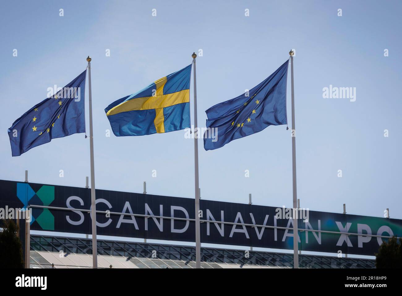 Stockholm, Schweden. 12th May, 2023. The Swedish flag and European ...