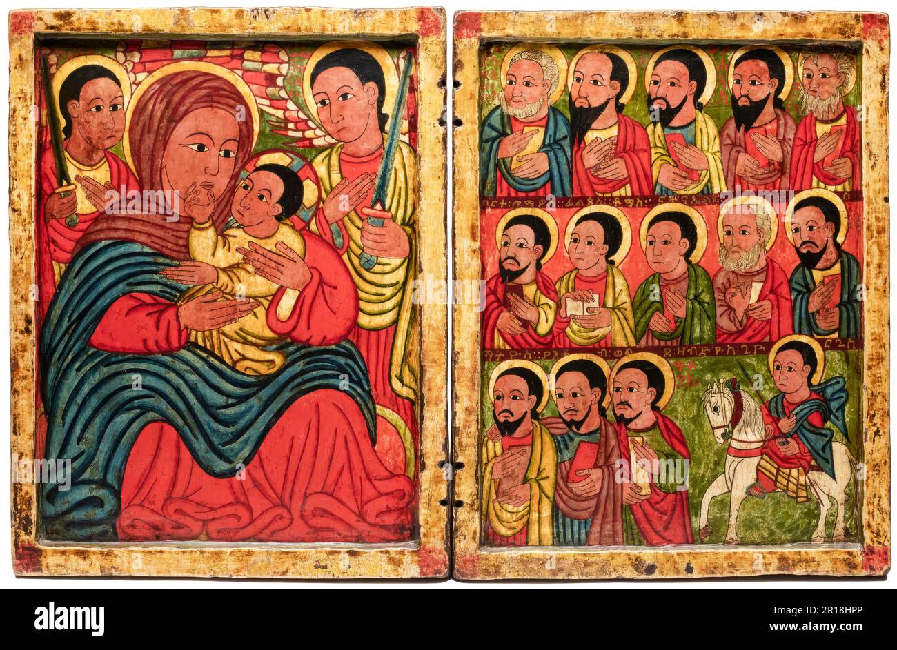 Diptych with Mary and her Son flanked by Archangels, Apostles, and a ...