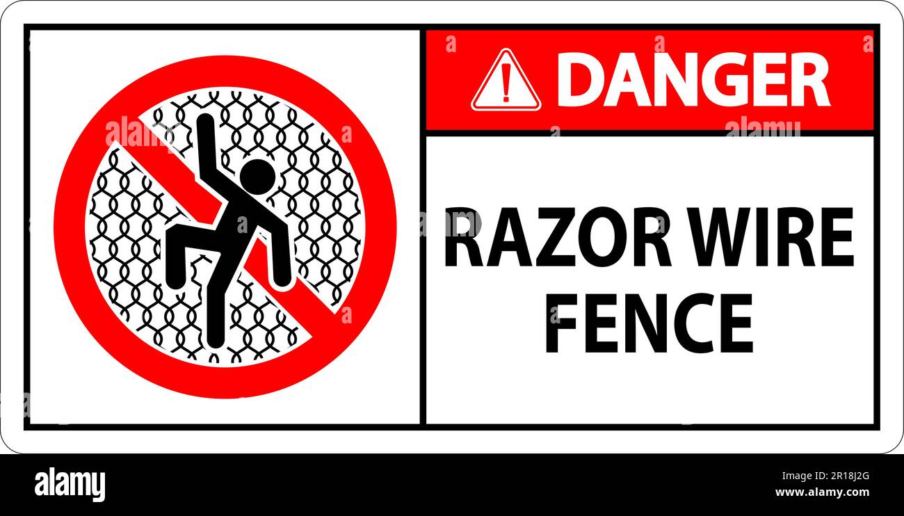 Danger Sign Razor Wire Fence On White Background Stock Vector Image ...