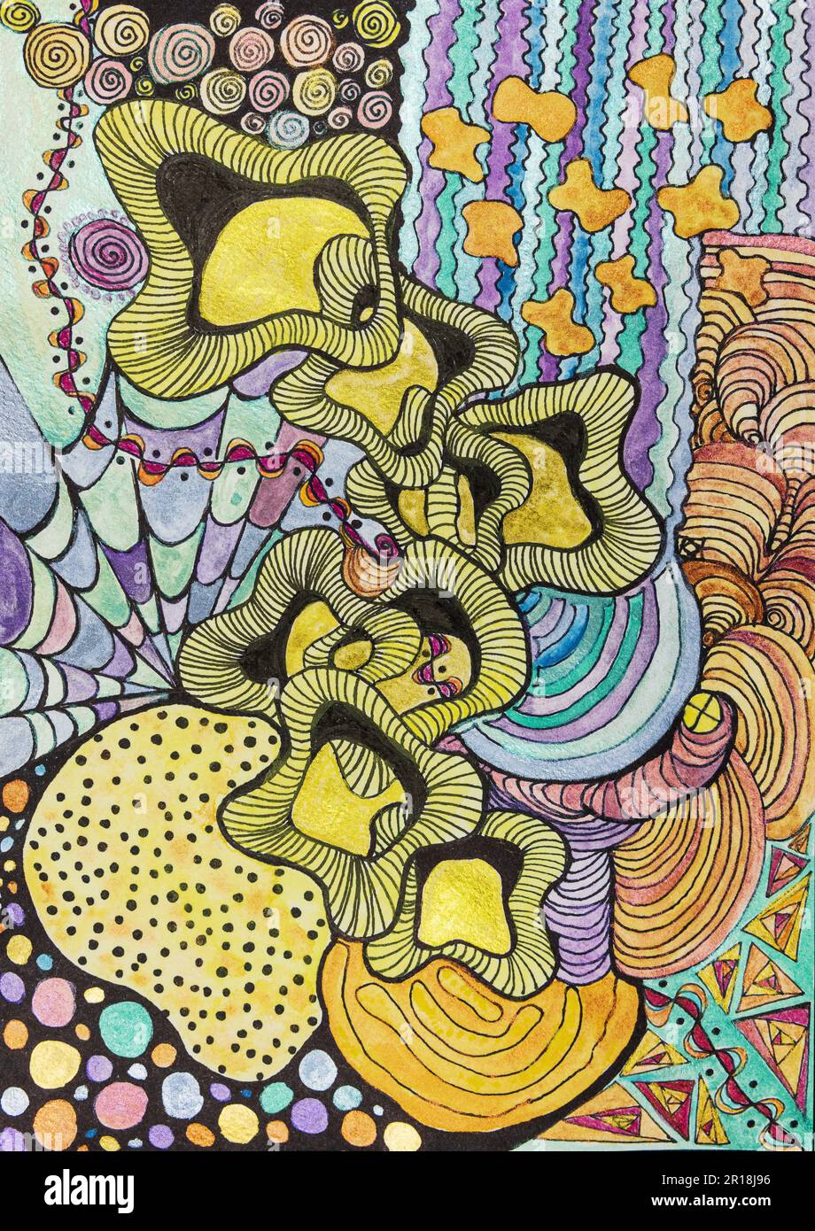 Fantasy of shapes and doodles. The dabbing technique near the edges ...
