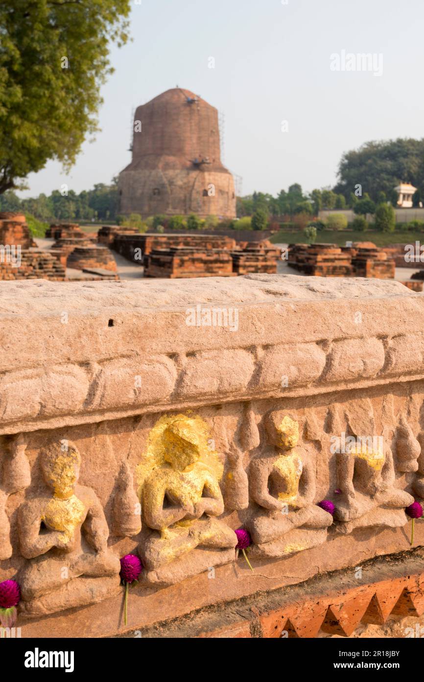 Dhamek Stupa, in Sarnath, northeast of Varanasi, Uttar Pradesh, India ...