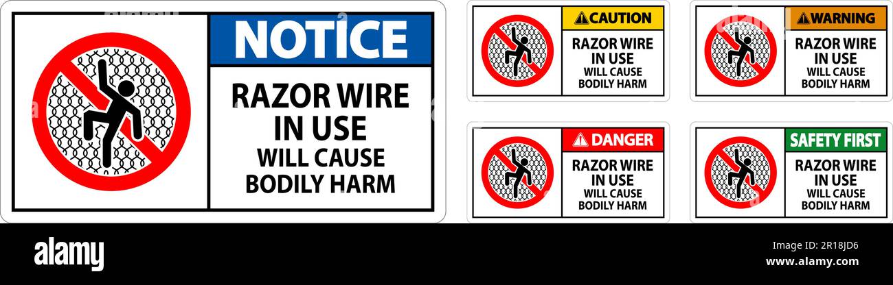 Danger Sign Razor Wire In Use Will Cause Bodily Harm Stock Vector Image ...