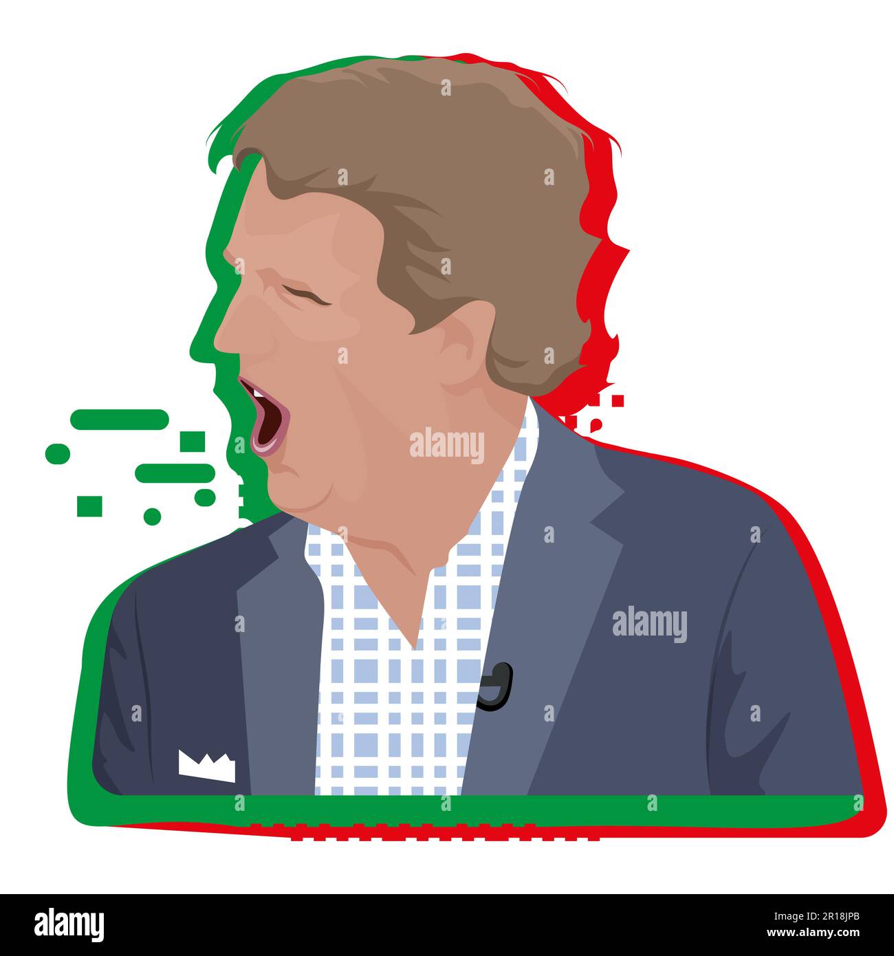 Portrait of former Fox News anchor Tucker Carlson with his mouth wide ...