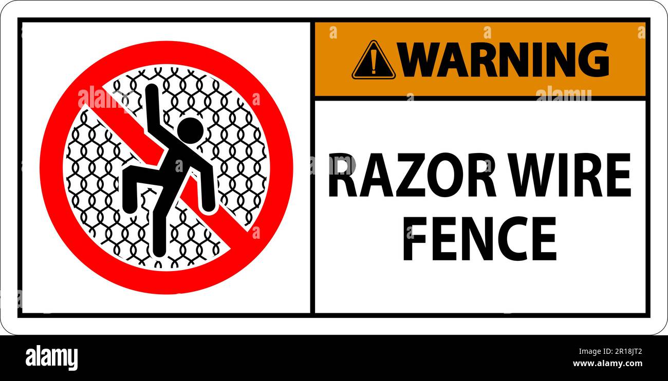 Warning Sign Razor Wire Fence On White Background Stock Vector Image ...