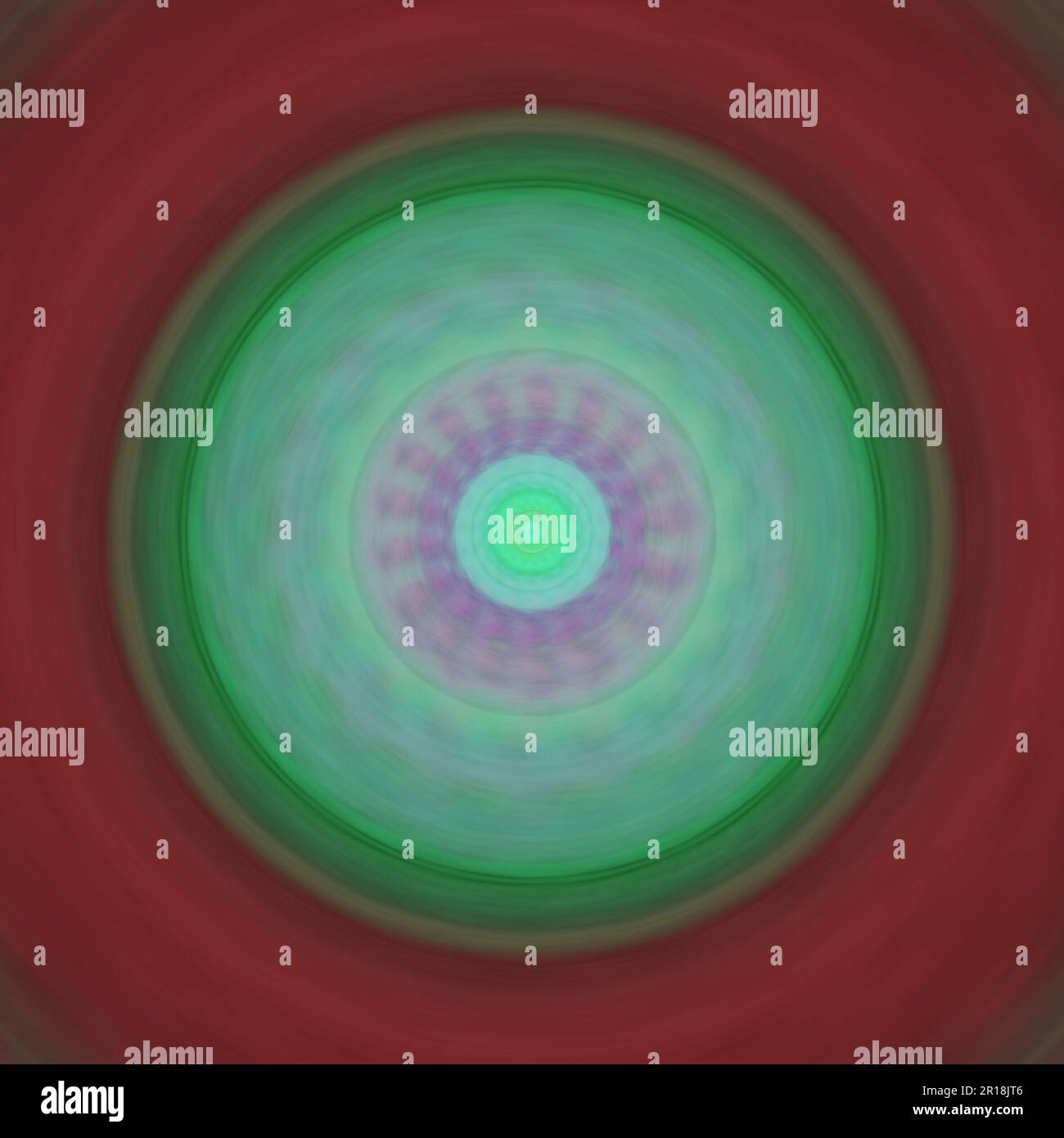 Green spiral on a red background. The dabbing technique near the edges ...