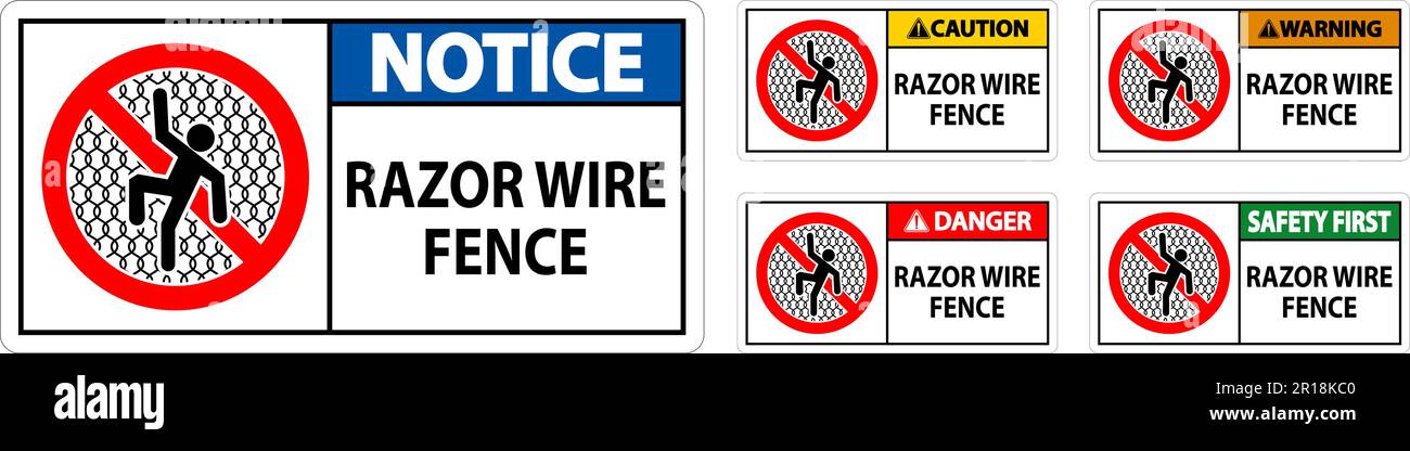 Danger Sign Razor Wire Fence On White Background Stock Vector Image ...